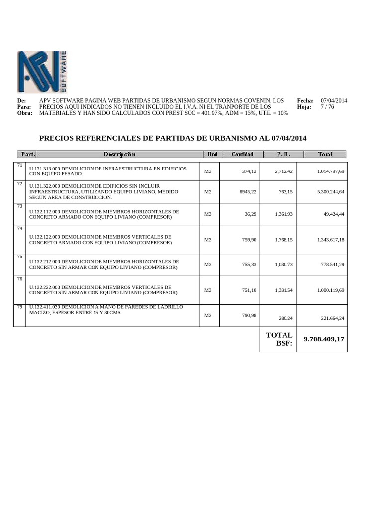 Partidas Demolicion Edificio Antiguo u3 | PDF