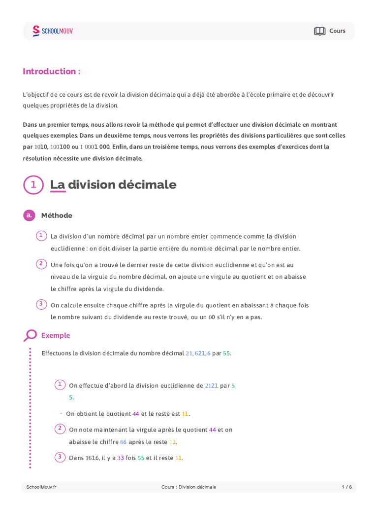 Cours sur la division décimale | PDF | Décimal | Division