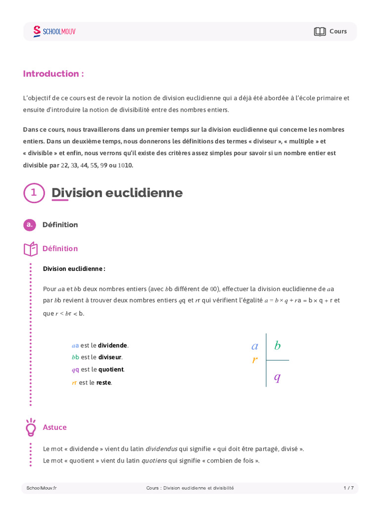 Division euclidienne et critères de divisibilité | PDF | Nombre ...