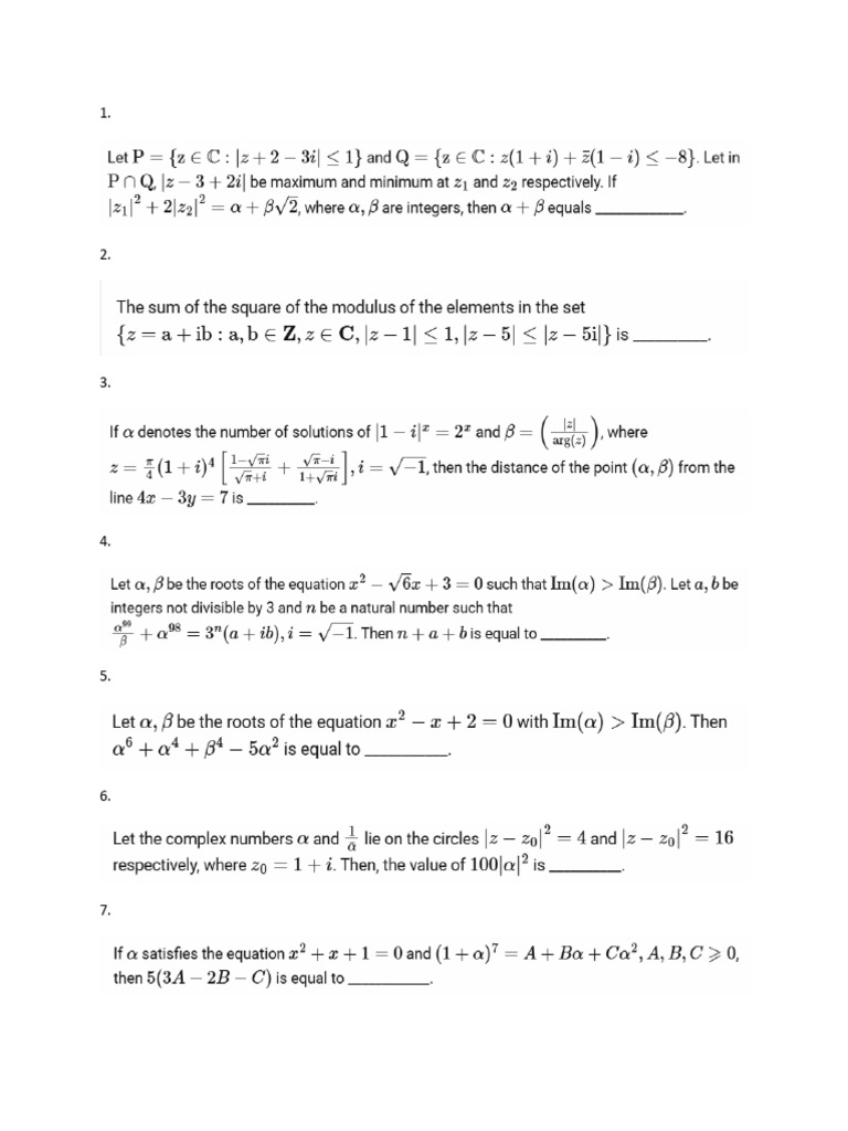 Complex Numbers Test-2 | PDF