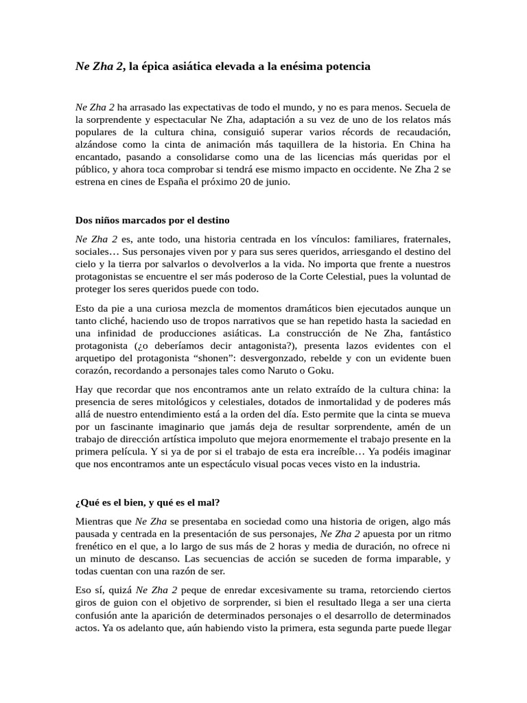 Ne Zha 2, de Yang Yu | PDF