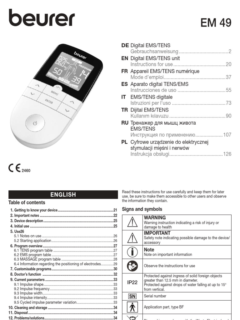 Beurer EM 49 Digital User Manual TENS | PDF | Human Leg | Heart