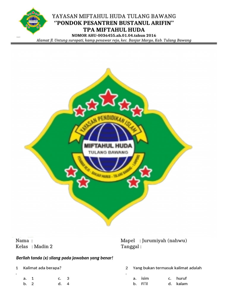 Soal Imron Madin 2 Imtihan Awal Miftahul Huda | PDF
