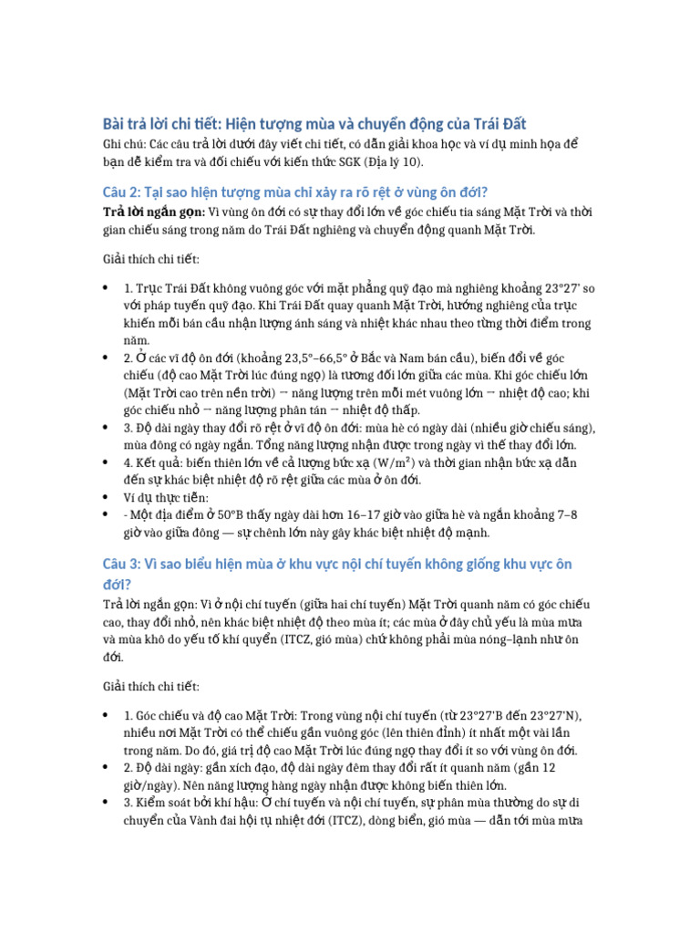 Hien Tuong Mua Va Chuyen Dong Trai Dat Chi Tiet | PDF