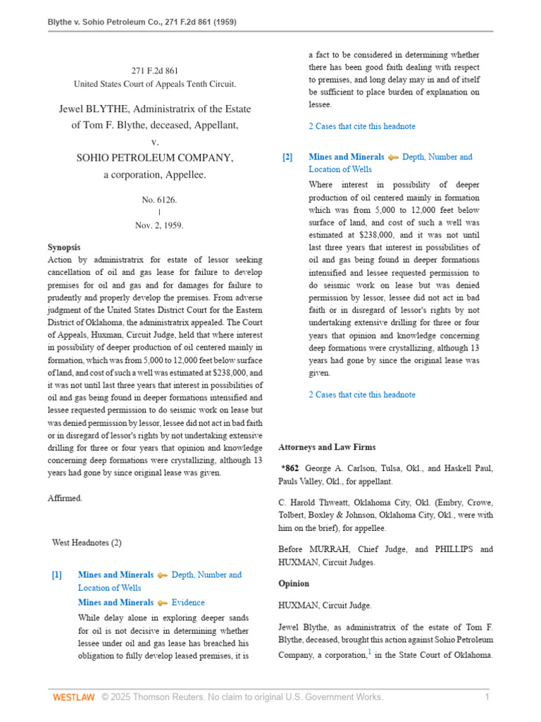 Blythe v. Sohio Petroleum Lease Case | PDF | Lease | Petroleum