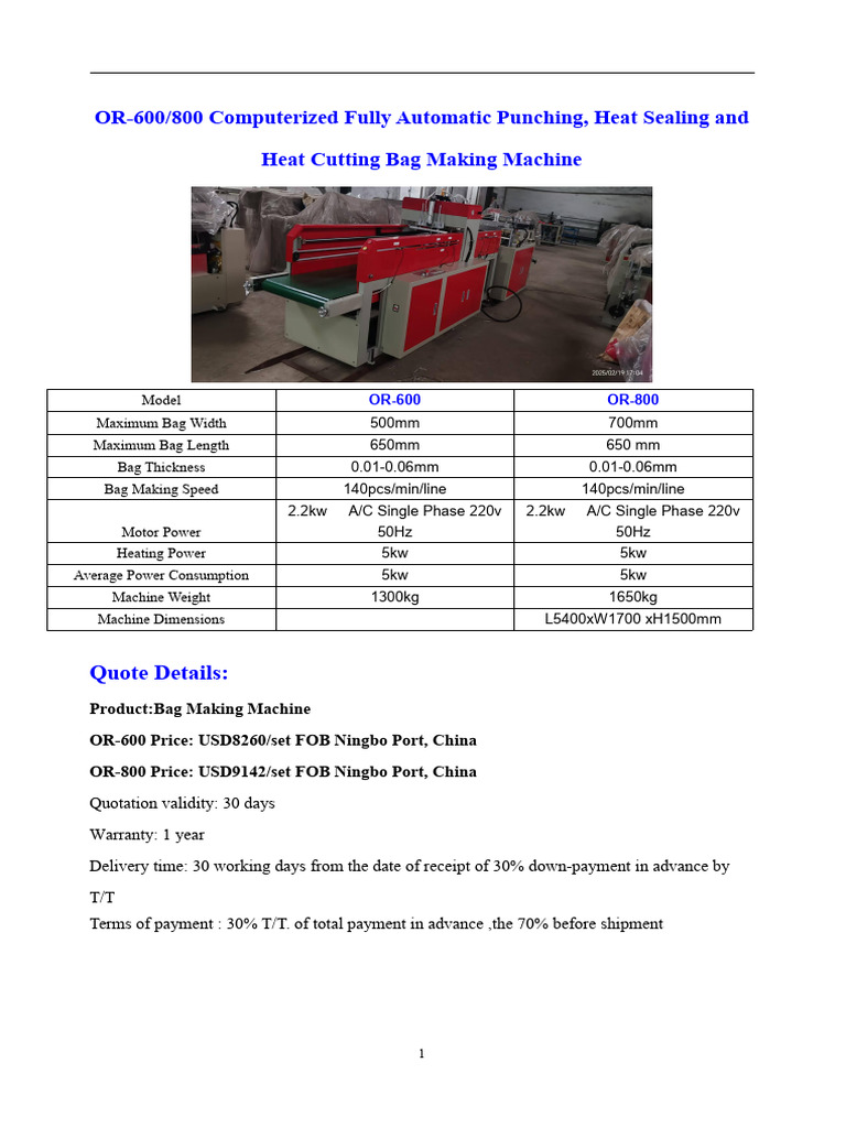 Or-800 Computerized Fully Automatic Punching, Heat Sealing and Heat ...