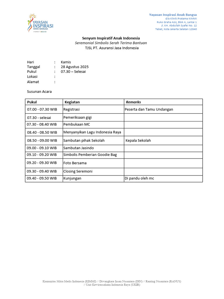 Susunan Acara - Seremoni SIAI Jasindo | PDF