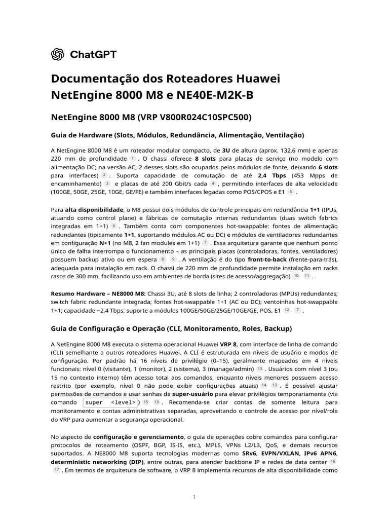 Documentação Dos Roteadores Huawei NetEngine 8000 M8 e NE40E-M2K-B ...