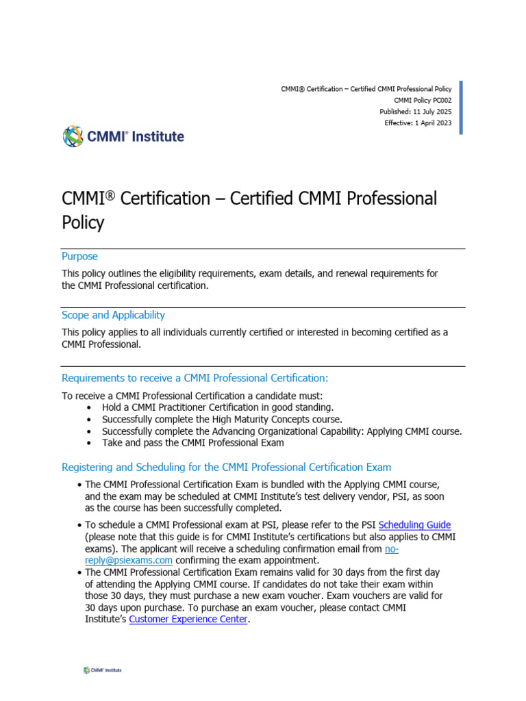 CMMI Professional Certification Policy | PDF | Identity Document ...