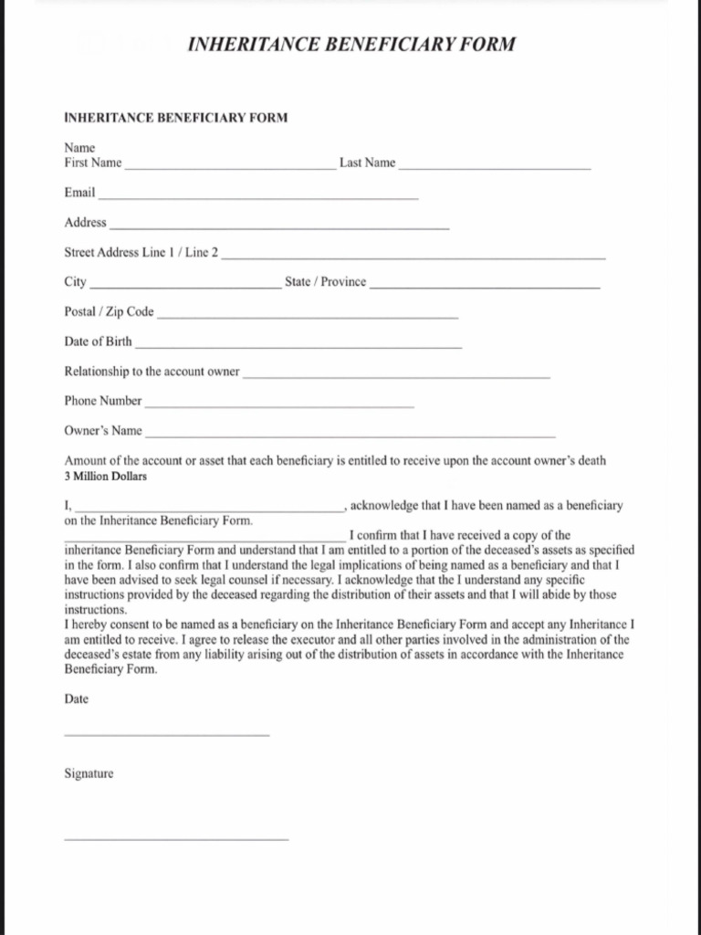 Inheritance Beneficiary Form-1 | PDF