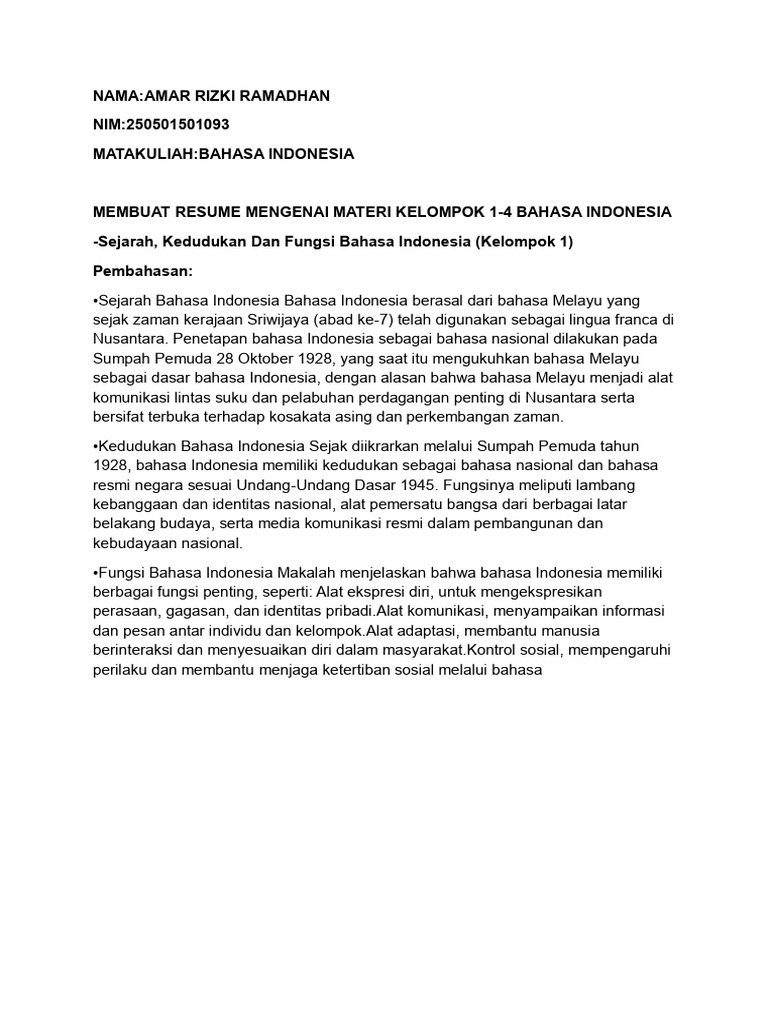 Tugas Resume MKU Bahasa Indonesia Kelompok 1-4 | PDF