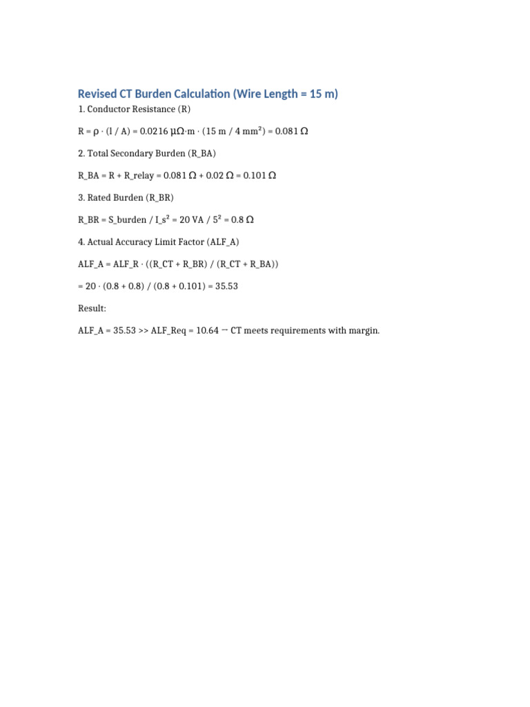 CT Burden Calculation and Relay Analysis | PDF