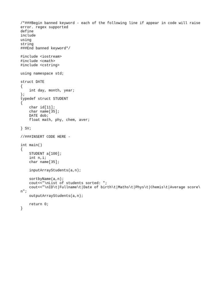 C++ Student Sorting Program Code | PDF