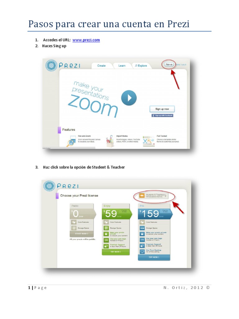 Pasos para Crear Una Cuenta en Prezi | PDF