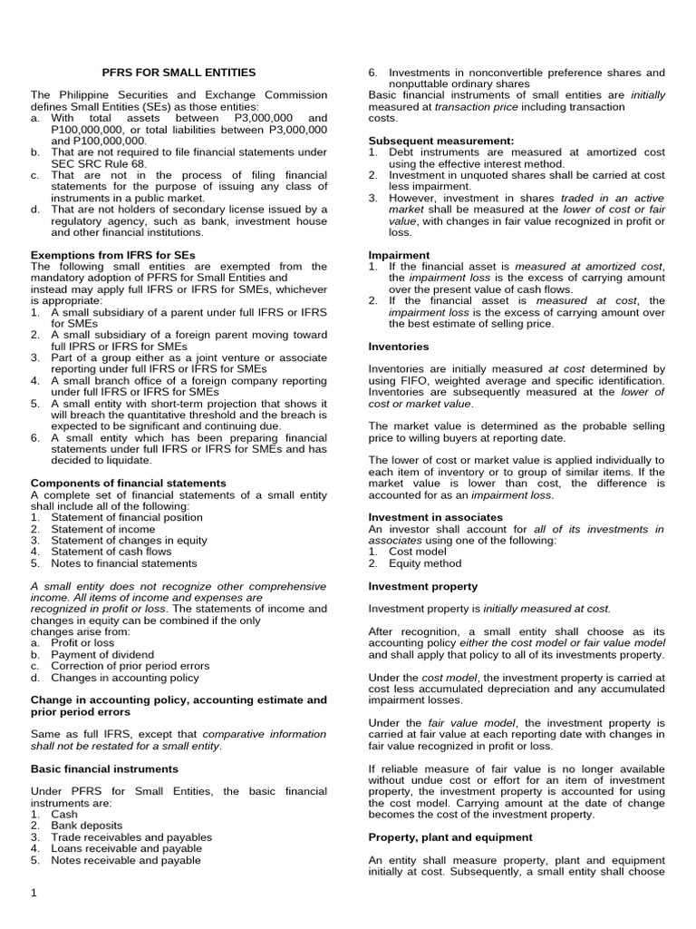 PFRS Guidelines for Small Entities | PDF | Fair Value | Equity (Finance)