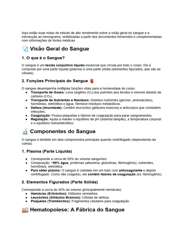%F0%9F%A7%AA%20Visa%CC%83o%20Geral%20do%20Sangue%20.pdf | PDF | Sangue ...