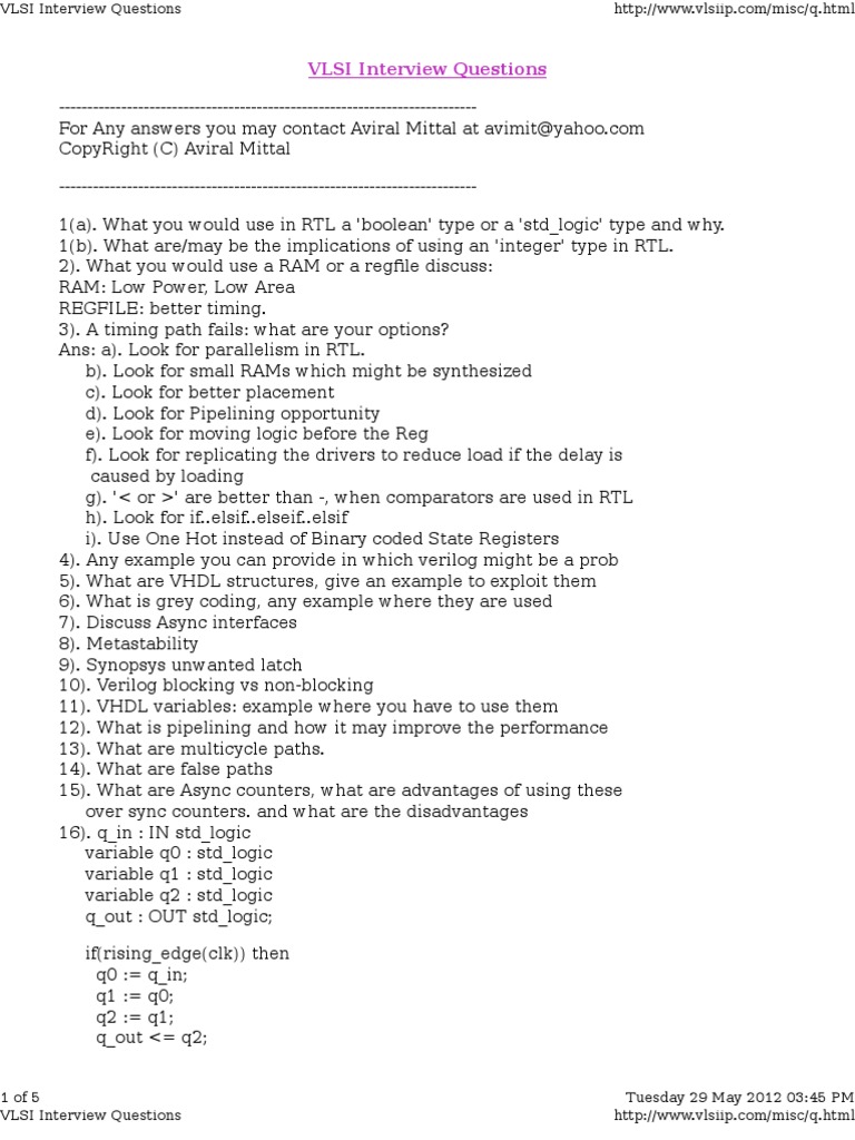 VLSI Interview Questions | PDF | Cmos | Electronic Design