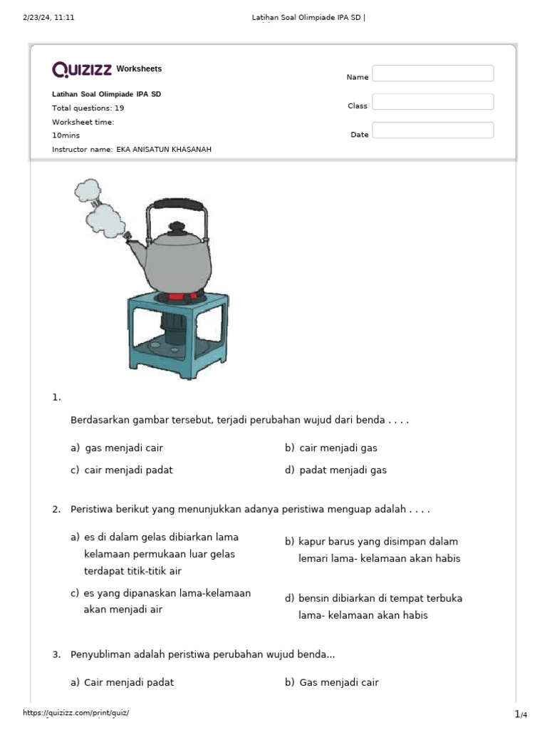 Latihan Soal Olimpiade IPA SD IPA | PDF