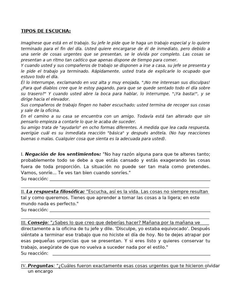 Tipos de Escucha y Reacciones Emocionales | PDF
