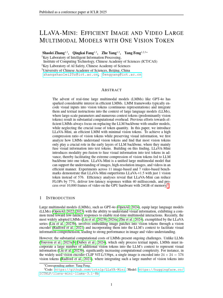 Llava-Mini: Efficient Image and Video Large | PDF | Computing | Applied Mathematics