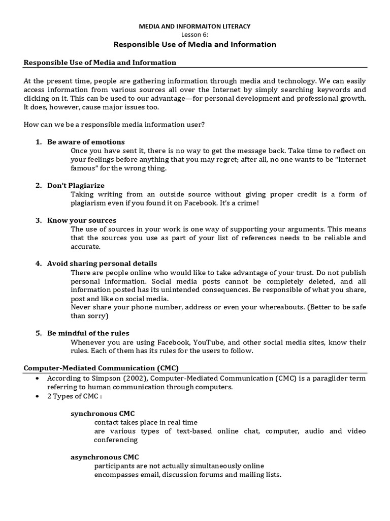 Group 5 Responsible Use of Media and Information | PDF | Computer ...