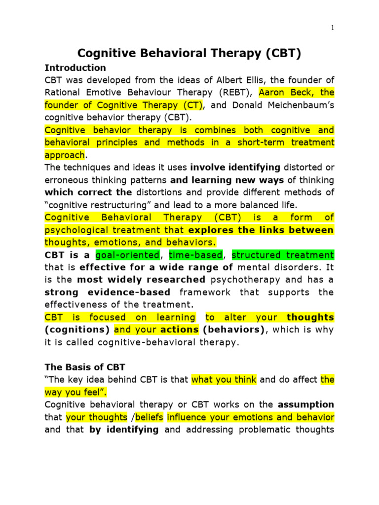 Cognitive Behavior Therapy | PDF | Cognitive Behavioral Therapy | Psychotherapy