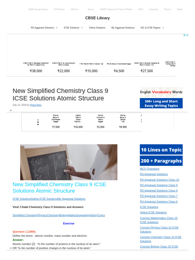New Simplified Chemistry Class 9 ICSE Solutions Atomic Structure - CBSE Library | PDF | Atoms ...