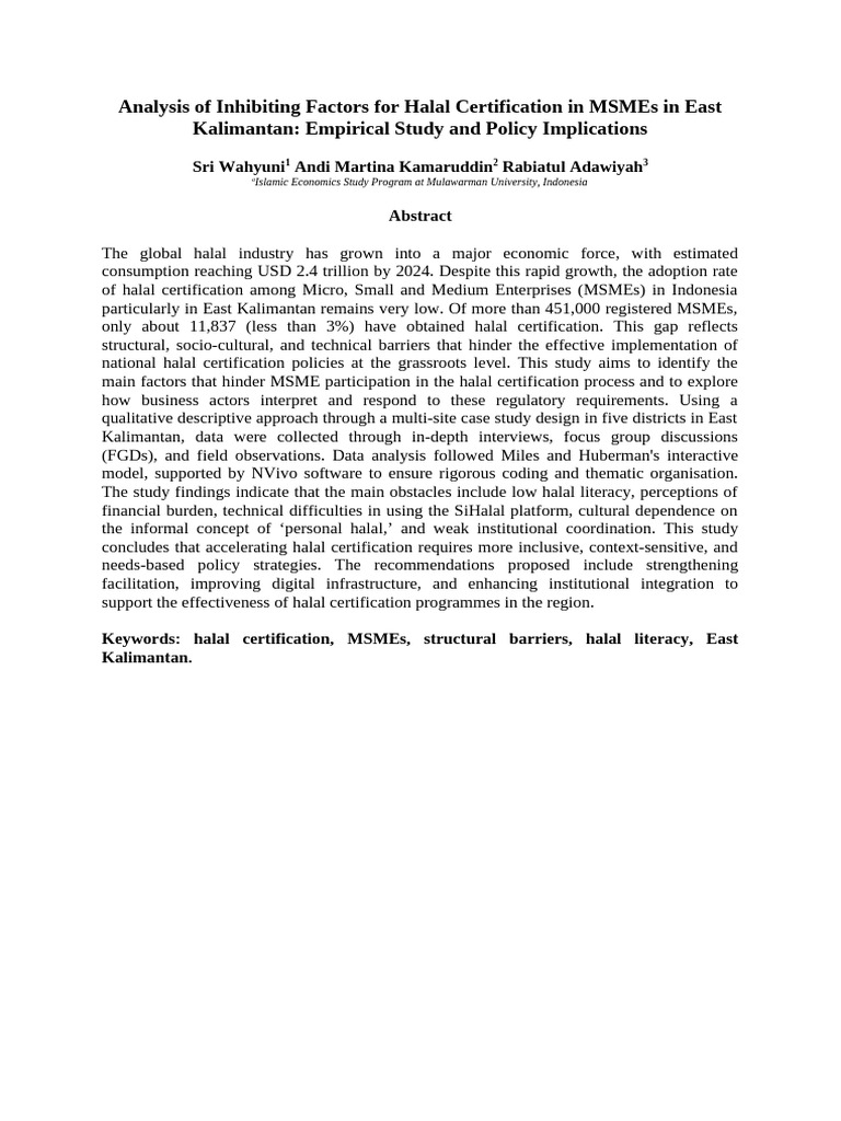 Abstract Analysis of Inhibiting Factors for Halal Certification in ...