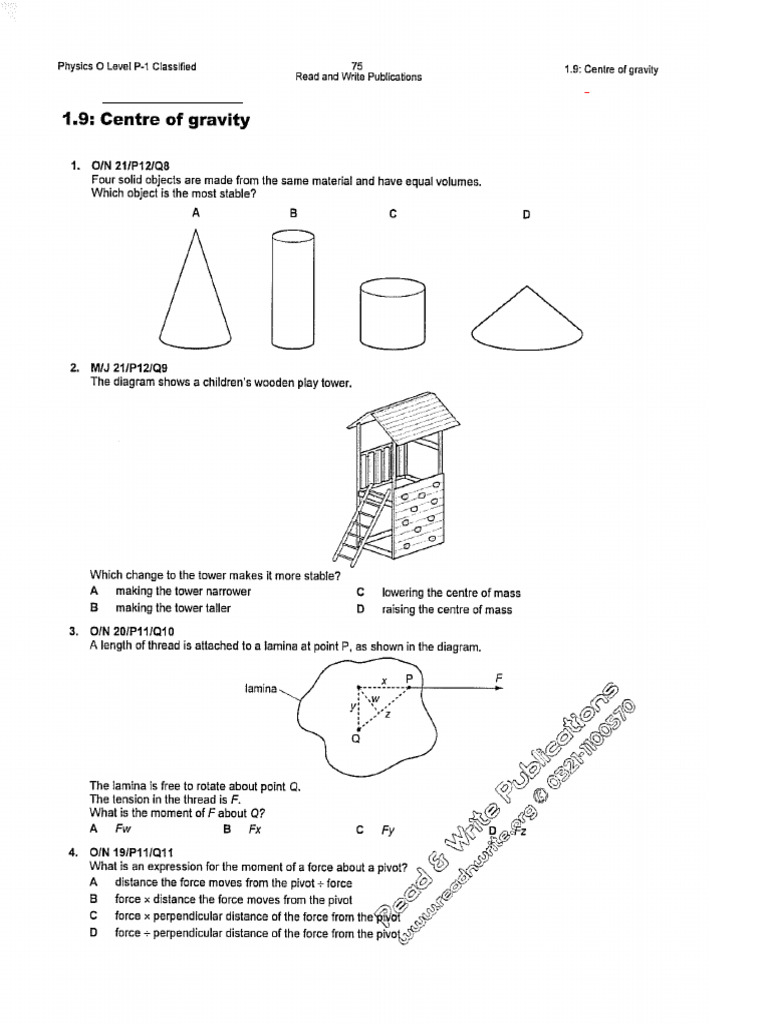 Turning Forces O - Level Physics P1 Topical Worksheet 1 With Answers | PDF