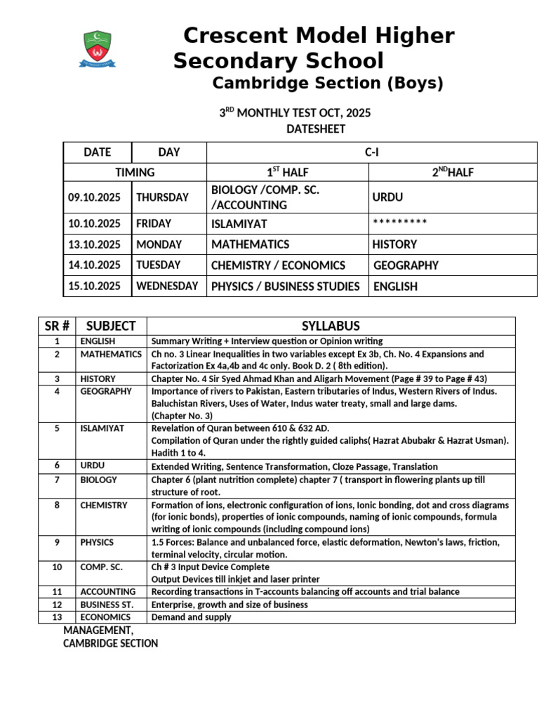 C-1, Datesheet 3rd Monthly Test Oct, 2025 | PDF | Force | Physical Sciences