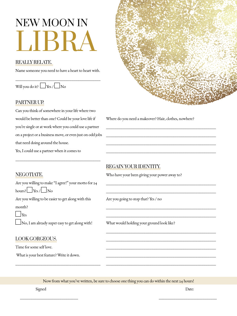 New Moon Worksheet Libra | PDF