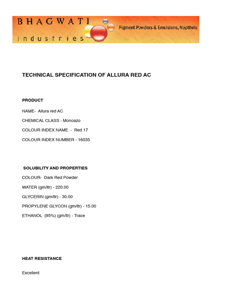 Allura Red AC Technical Specifications | PDF