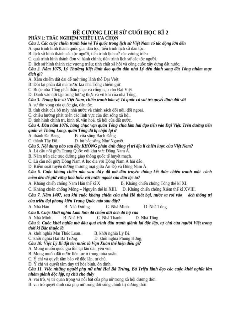 k11_đề Cương Ôn Tập Lịch Sử Cuối Hk2 | PDF