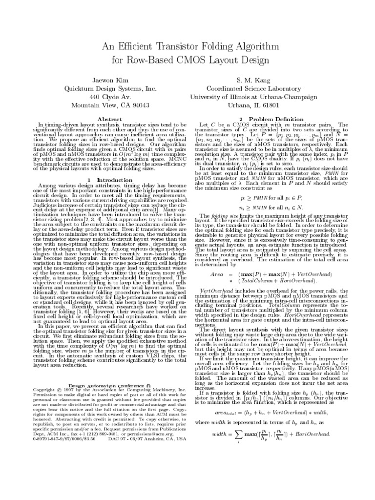 An Ecient Transistor Folding Algorithm For Row-Based CMOS Layout Design | PDF | Cmos | Time ...