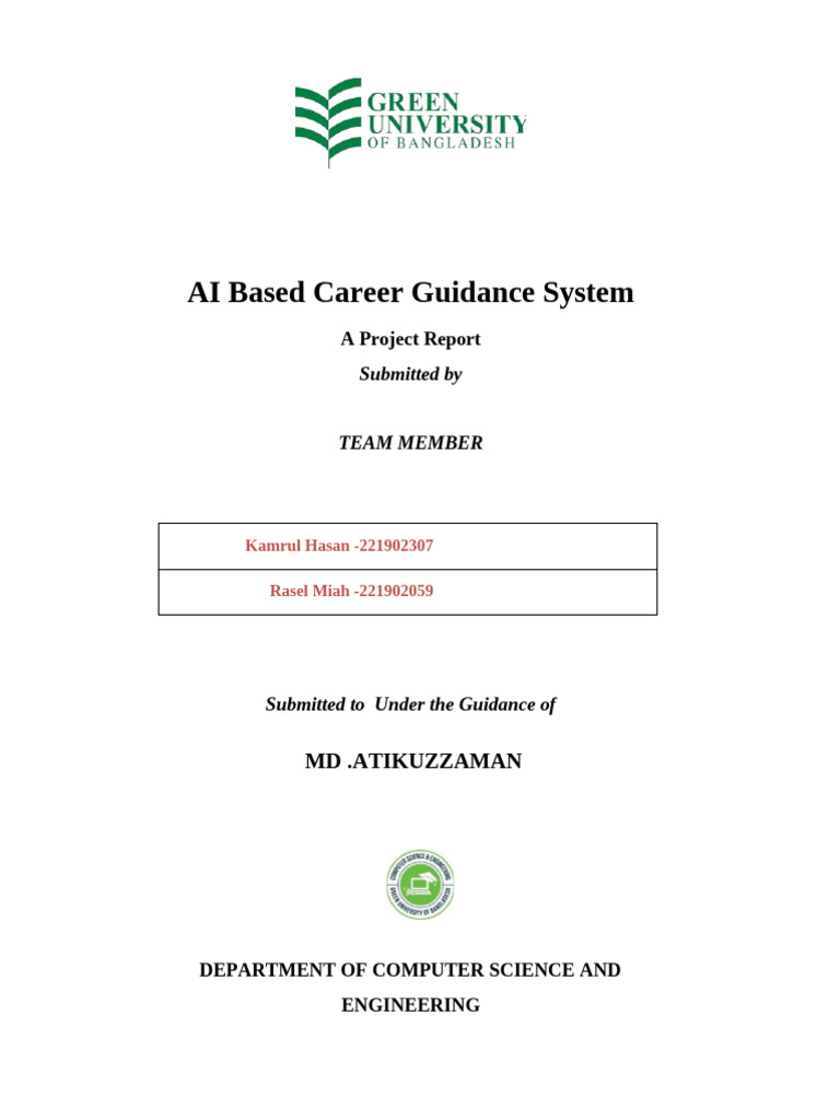 AI Based Career Guidance System-Project Report | PDF | Support Vector ...