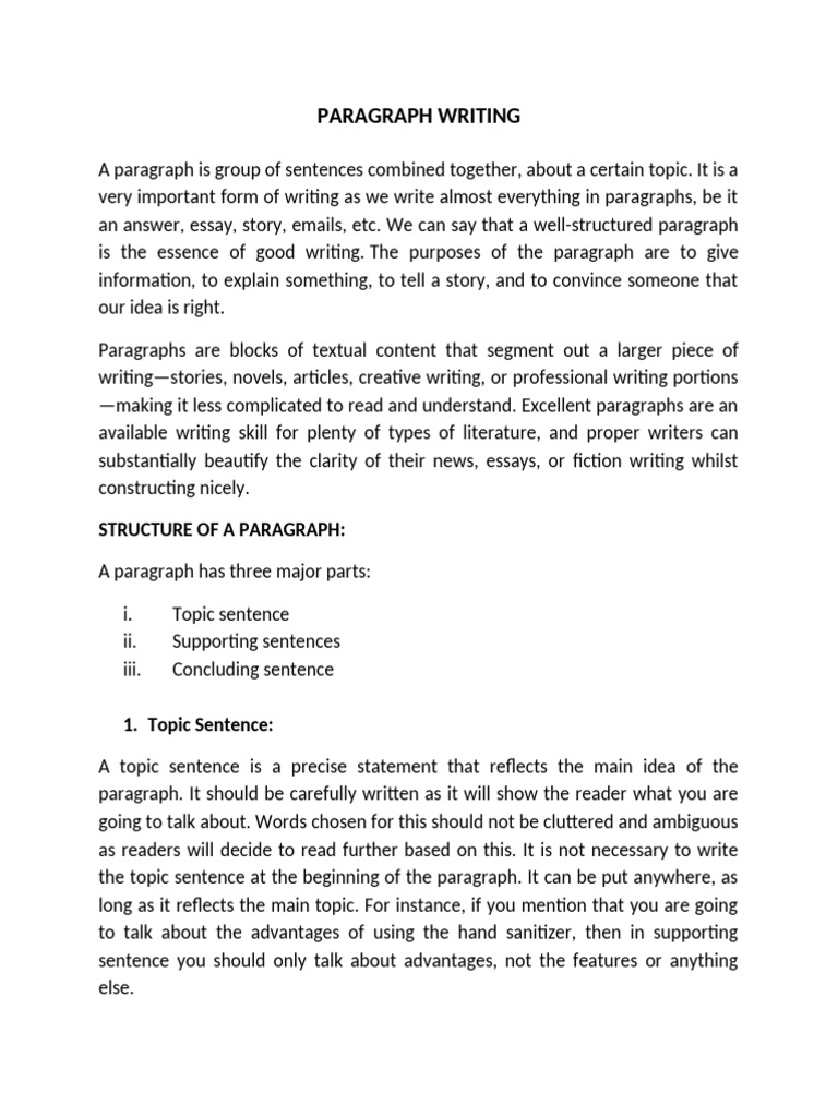 Paragraph Writing | PDF | Paragraph | Sentence (Linguistics)