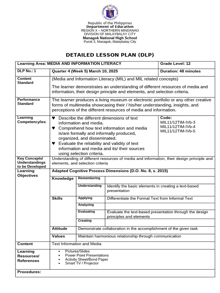 MIL DLP 4th COT 1 | PDF | Typefaces | Serif