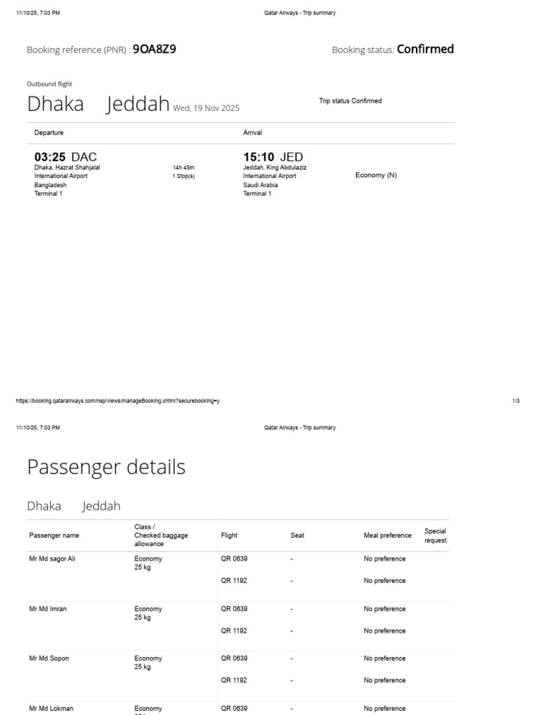 Qatar Airways - Trip Summary | PDF | Transport | Aviation