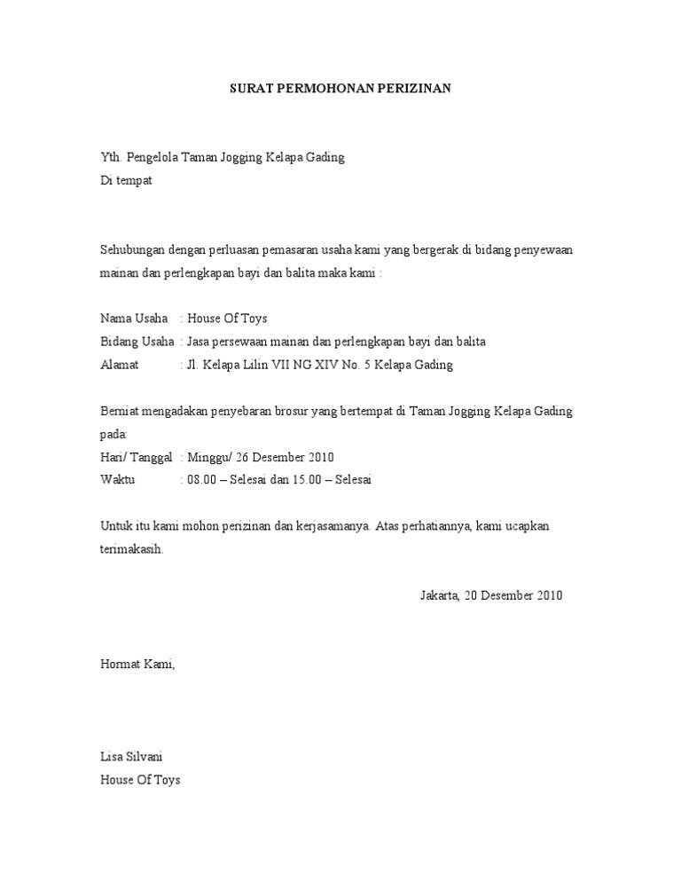 Contoh Surat Permohonan Perizinan Imagesee
