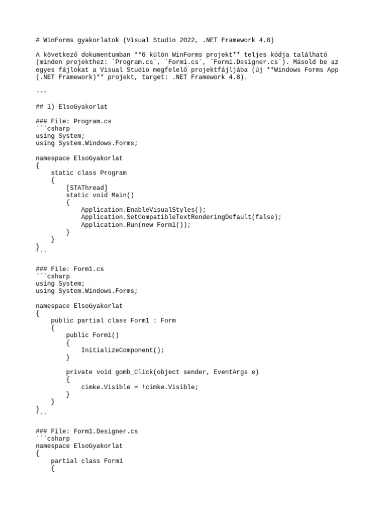 Win Forms Gyakorlatok Net 48 | PDF | Microsoft Windows | Graphical User ...