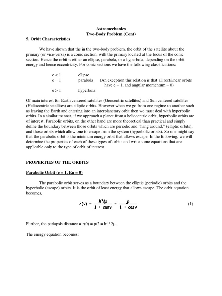 Astromechanics Two-Body Problem (Cont) 5. Orbit Characteristics | PDF ...