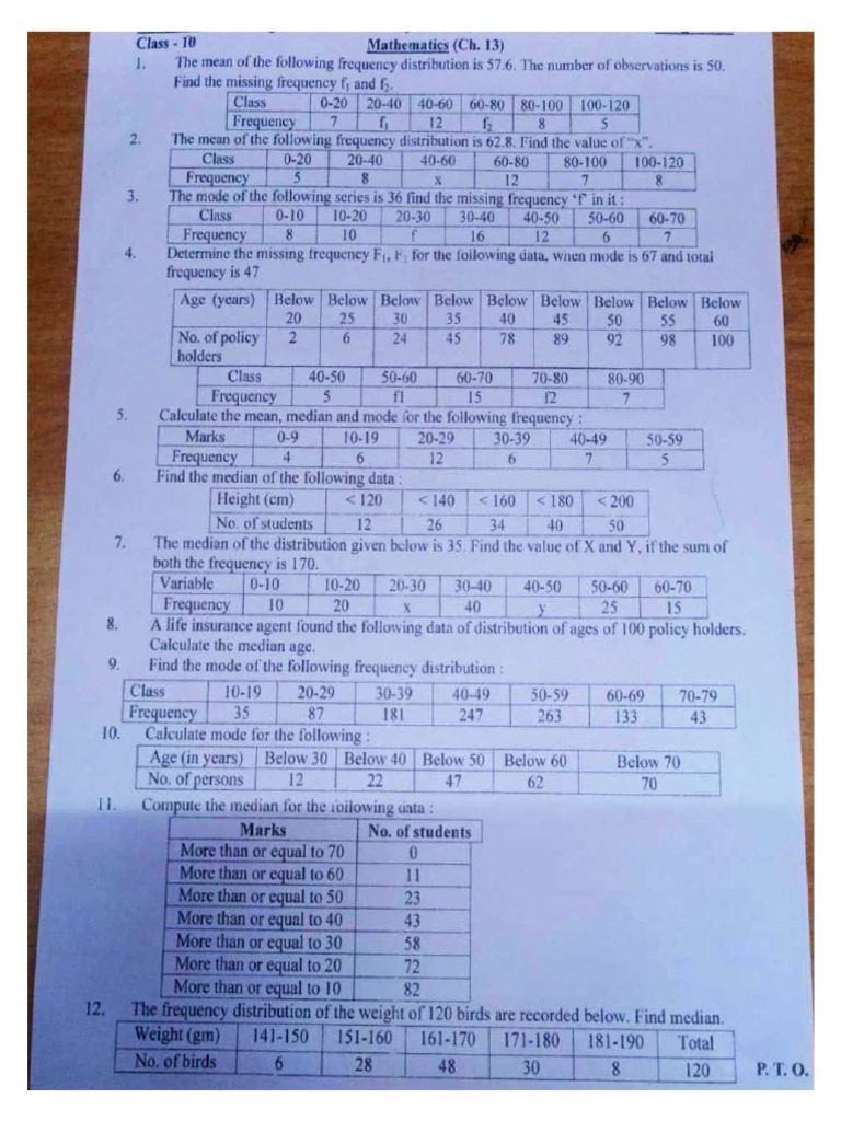 Imp Quest Stat Class 10 Cbse Maths | PDF