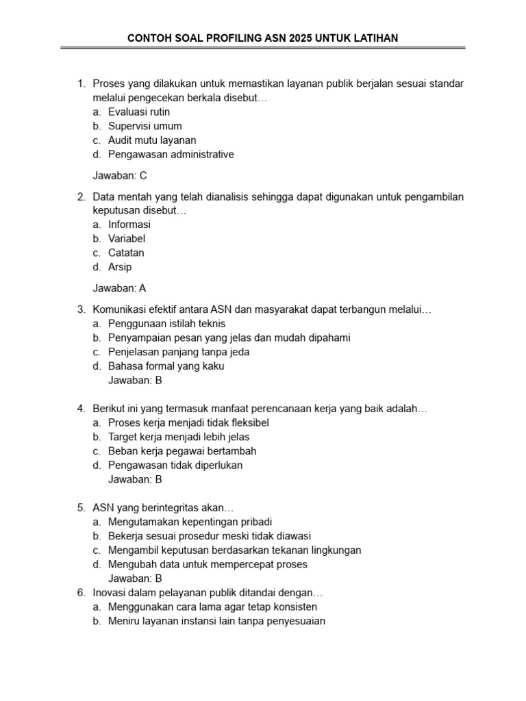 Contoh Soal Profiling Asn 2025 Untuk Latihan | PDF
