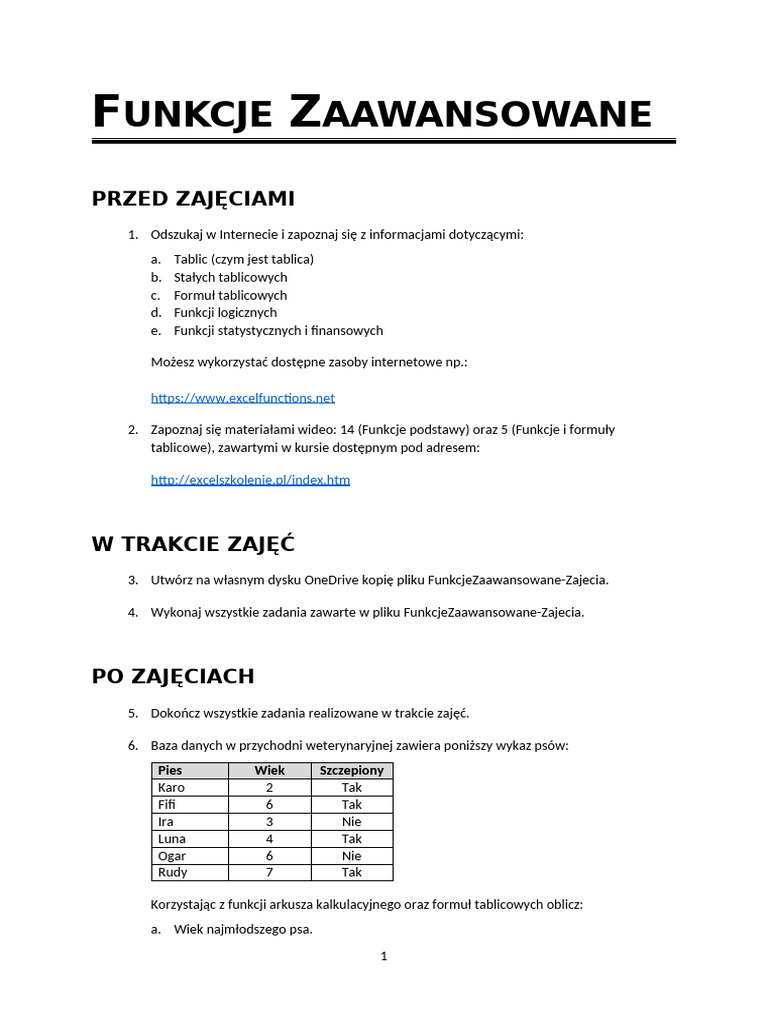 Funkcje Zaawansowane | PDF