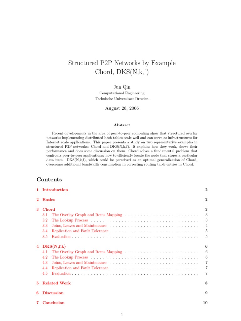 Structured P2P Networks by Example Chord, DKS (N, K, F) : Jun Qin | PDF | Peer To Peer ...