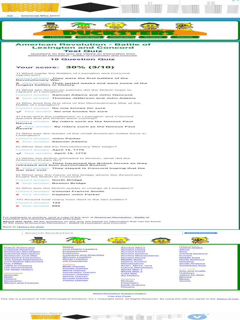 Quiz American Revolution - Battle of Lexington and Concord | PDF | American Revolution