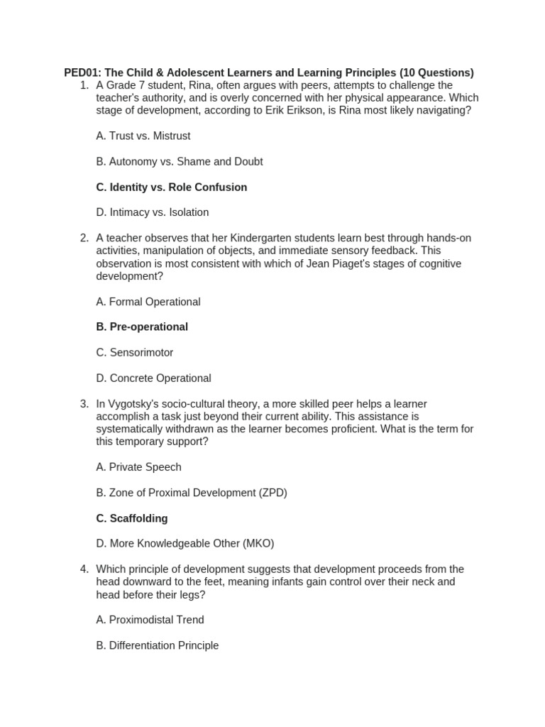Child Development & Teaching Principles Quiz | PDF | Educational ...