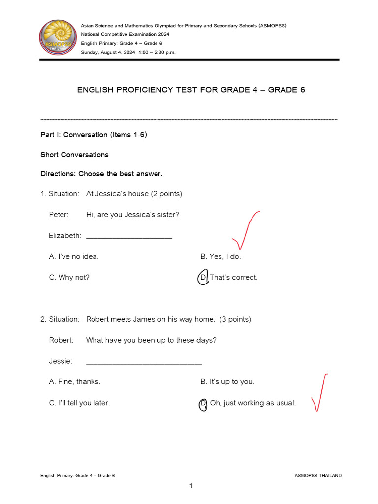 ข้อสอบอังกฤษ ASMOPSS 2024 P4_6 | PDF | Diarrhea | Mongol Empire