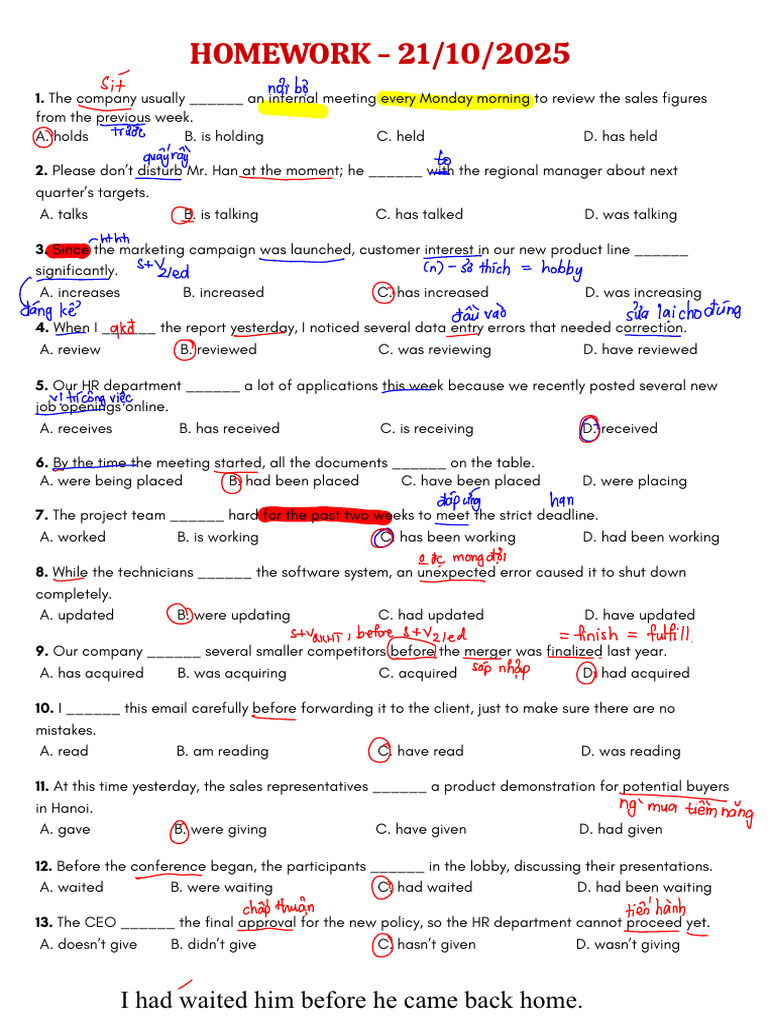 English Grammar Homework Exercises | PDF