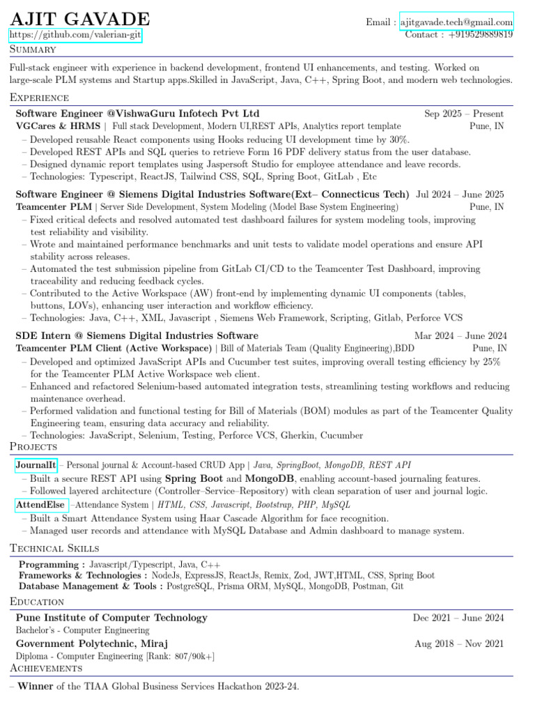 ajitGavadeResume_2025 | PDF | Computer Programming | Systems Architecture